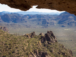 "Surf" a huge stone breaker on Wave Cave Hiking Trail: Superstition Mts, AZ