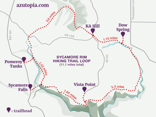 Sycamore Rim Hiking Trail: 70' seasonal falls, lily pad filled ponds ...